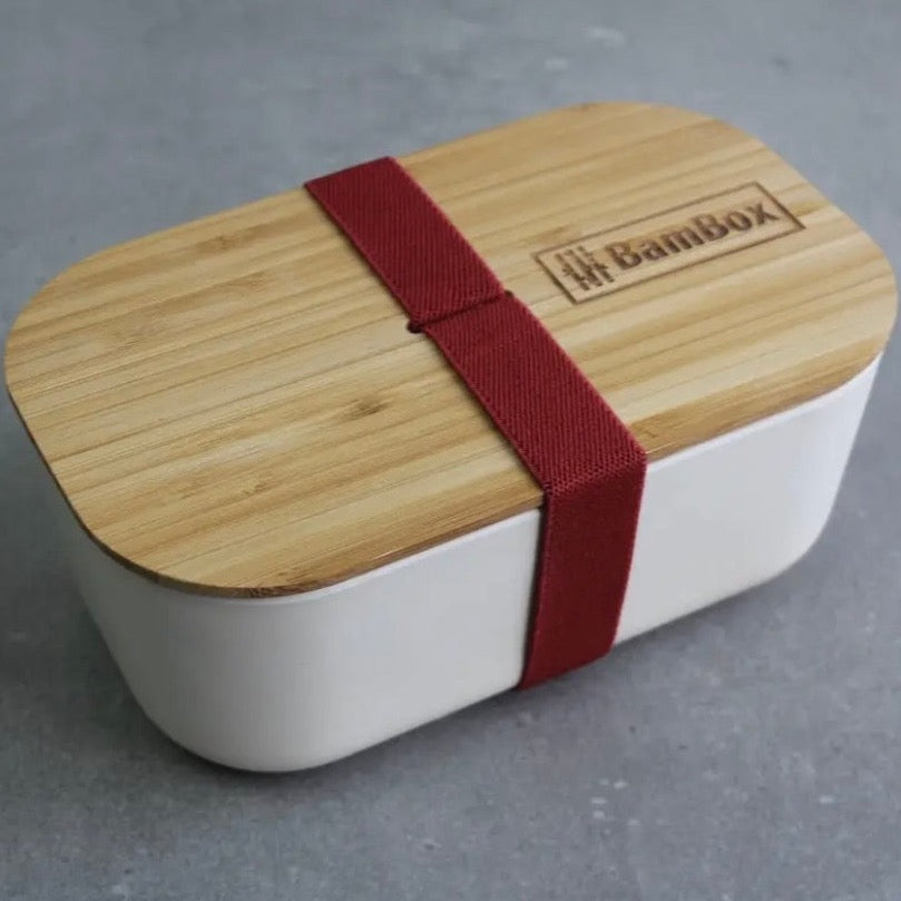 Bamboo Lunch Box (1.1L) - White with red band – Eco Bazaar London
